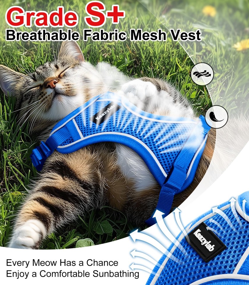 Kaazylab Cat Harness And Leash For Walking Escape Proof Soft Adjustable ...