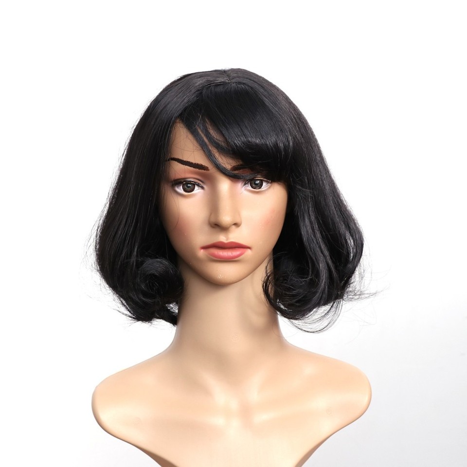 Lace Front Short Straight Synthetic Wigs Flat Bangs Hair Wigs for Women ...