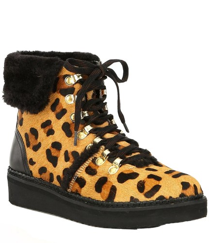 NEW Volatile Women's Black Tonkin Leopard Print Haircalf Hiker Booties ...