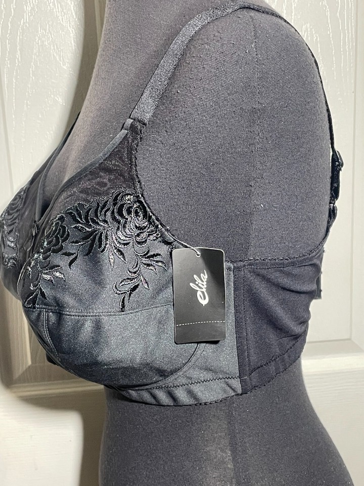 Elila Soft Cup Embroidered Bra Size 50G Black NWT Style 1301 Beautiful ...