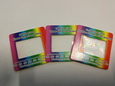 3 x Diffraction Slides 500, 1000, 13500 Lines Beugungsgitter Optisches ...