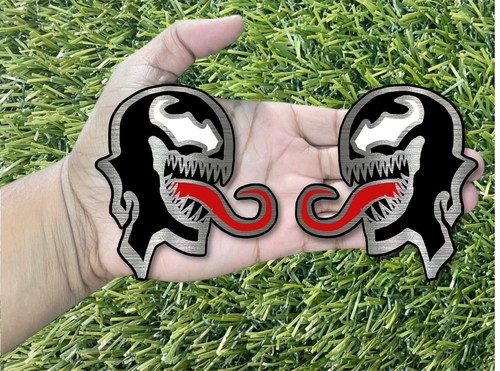 XL Venom Emblem Badges Set Brush Silver on Black Custom White Eye Red ...