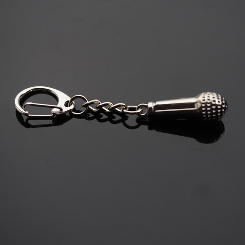 Microphone Keychain Silver Charm Pendant Clip On Key Chain Karaoke ...