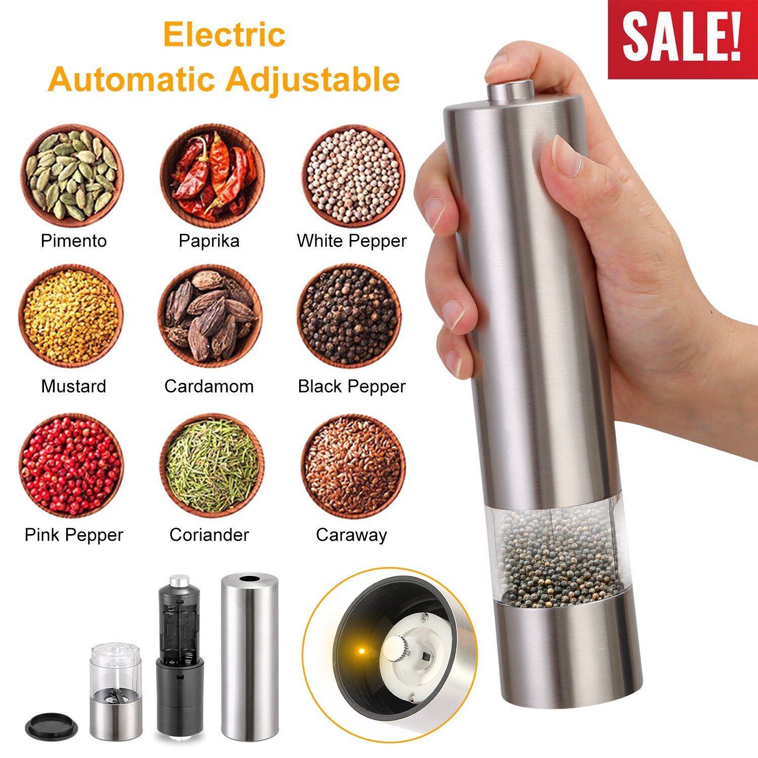 1/2Pack Electric Salt Pepper Grinder Mill Shakers Set Adjustable ...