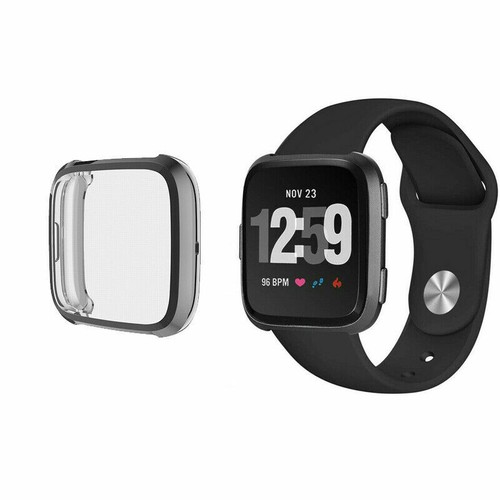 For Fitbit Versa / Versa 2 Silicone Wrist Watch Strap Band + Case Black ...