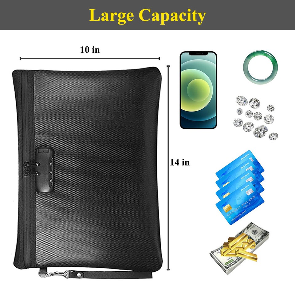 Fireproof Document Bag with Lock Money Pouch Waterproof Secure Zipper ...