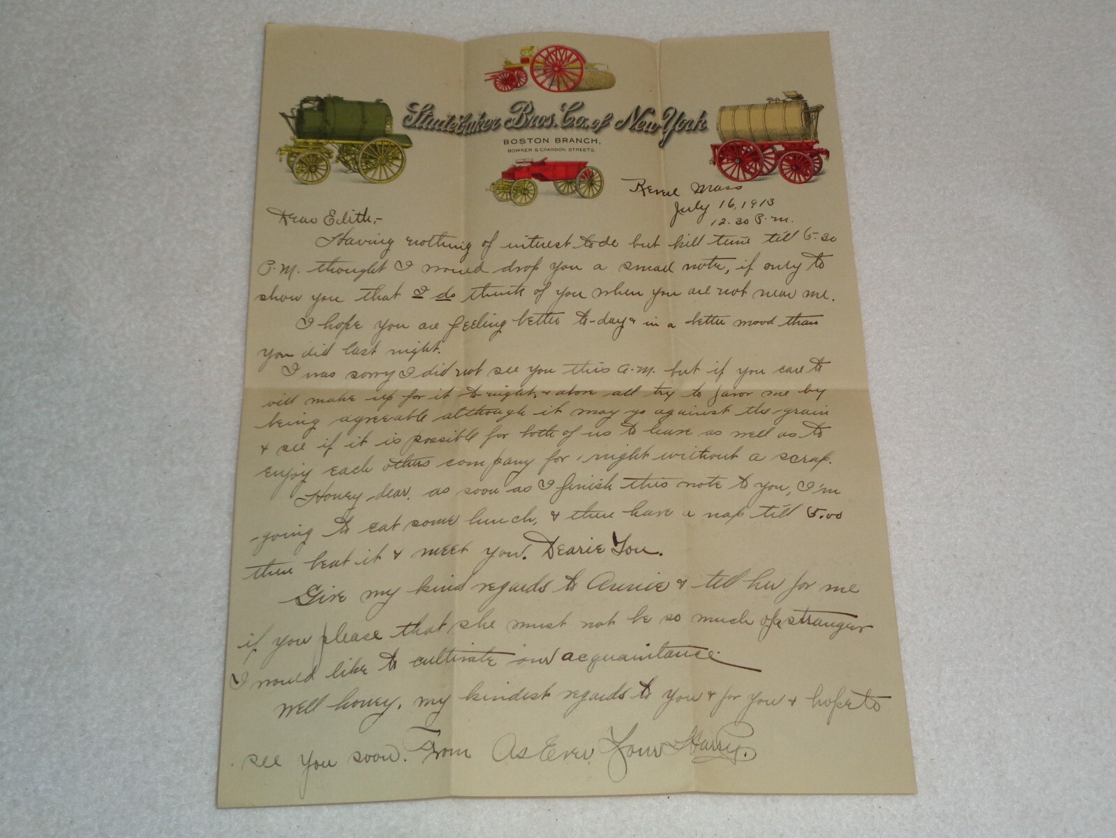 Studebaker Bros. Co of New York Boston Branch 1913 Rare Letterhead ...