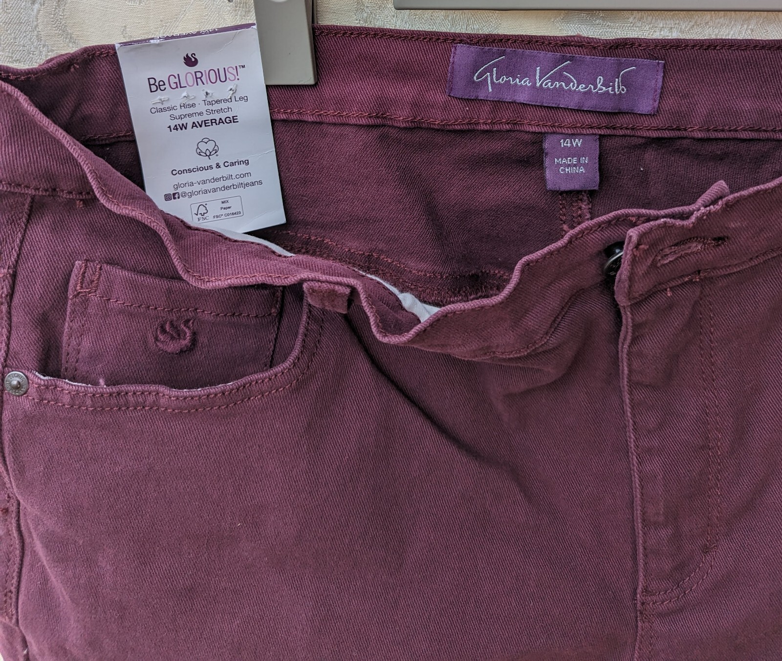 Gloria Vanderbilt Amanda Fit Maroon Denim Jeans Size 14W 20W 22W 24W ...