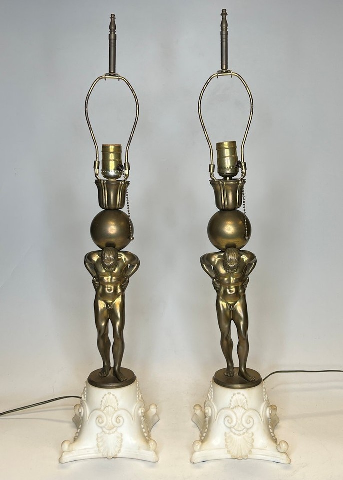 Pair Greek Atlas Figurative Bronze Lamps by Edward F. Caldwell | eBay