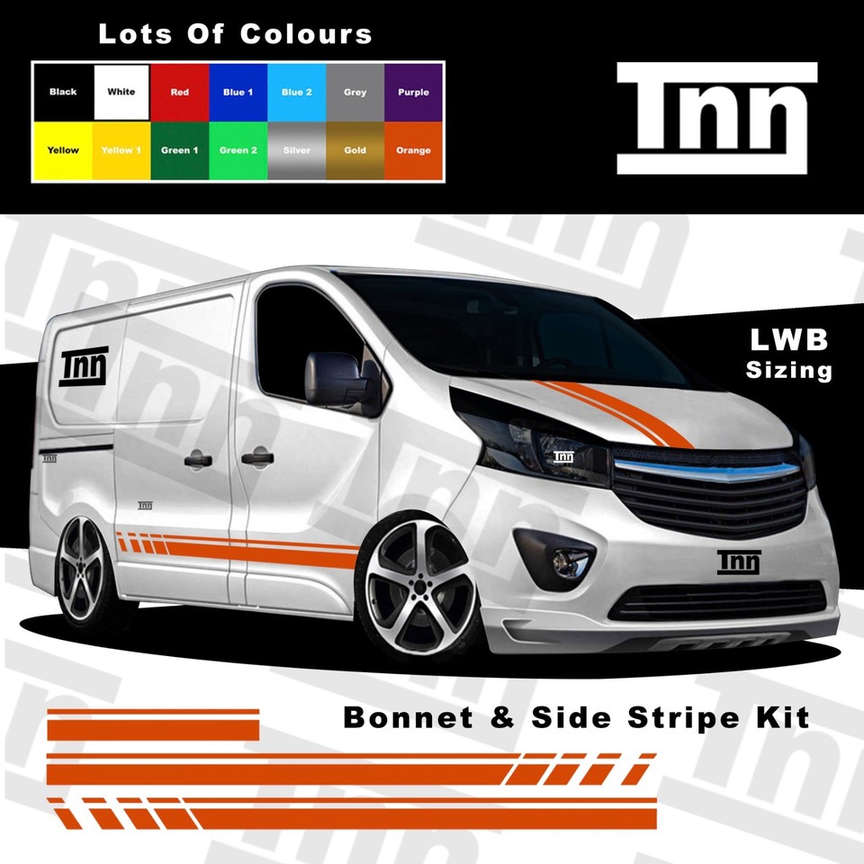 Stickers for Vauxhall Vivaro LWB MK1 MK2 MK3 Bonnet Side Stripes Van ...