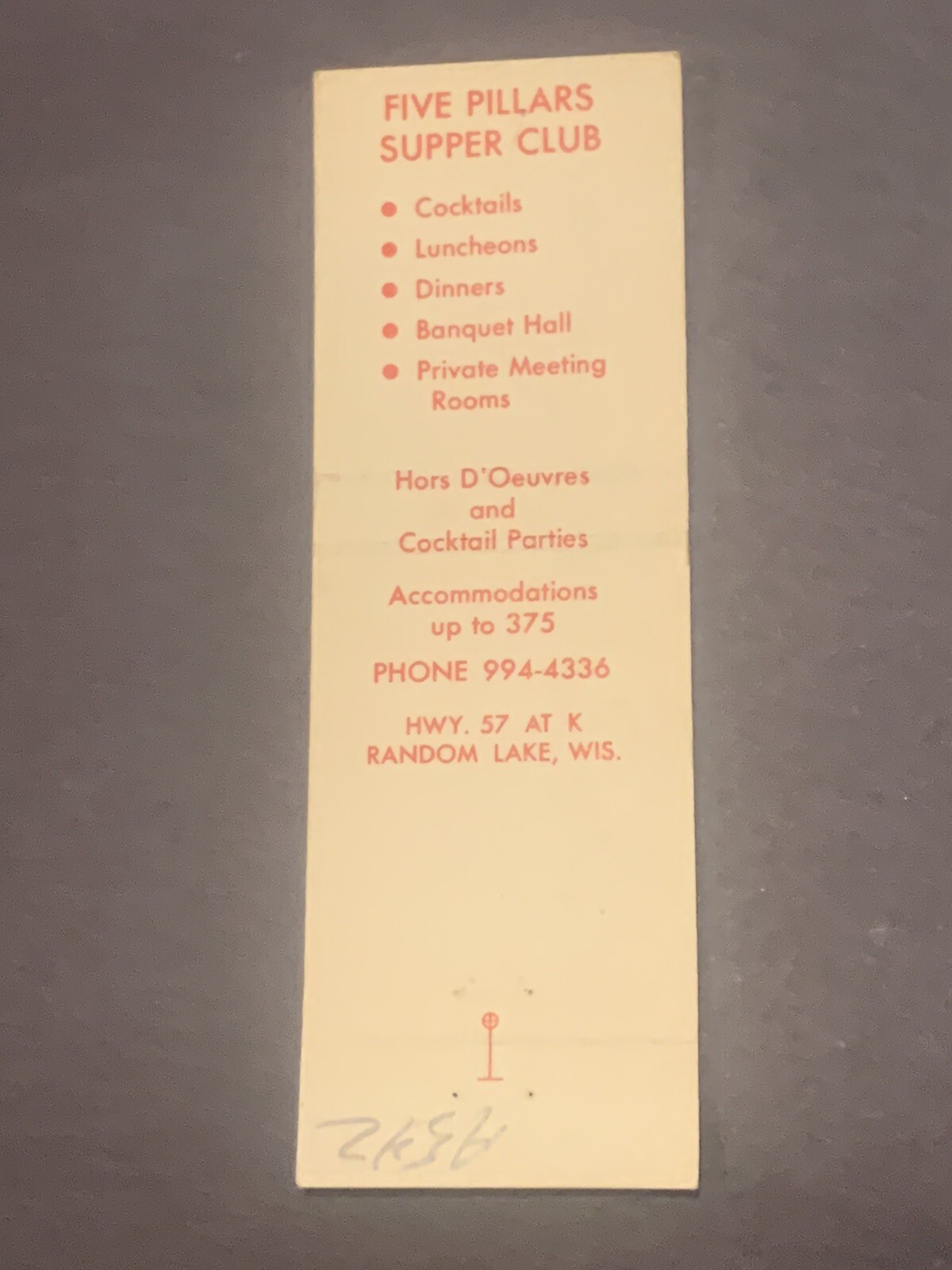 Vintage Wisconsin Matchbook: “Five Pillars” Random Lake, WI | eBay