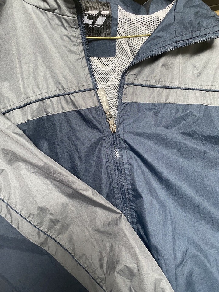 Vintage Kenpo Windbreaker Jacket Size Large Blue Full-Zip Pockets Mesh ...