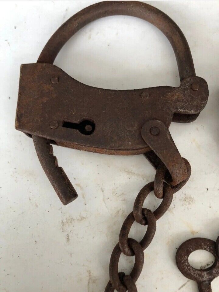 Prison Handcuffs Iron Rust Adjustable Cuffs with Chain & Antique 20 ...