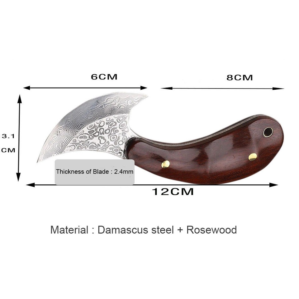 Small Damascus Round Head Knife Leather Craft Cutter Rosewood Handle ...