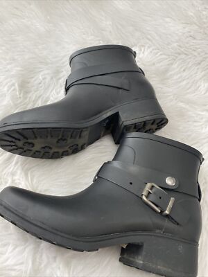 Lucky Brand LP-Rindah Black Rubber Rain Ankle Boots Bootie Size 7M ...