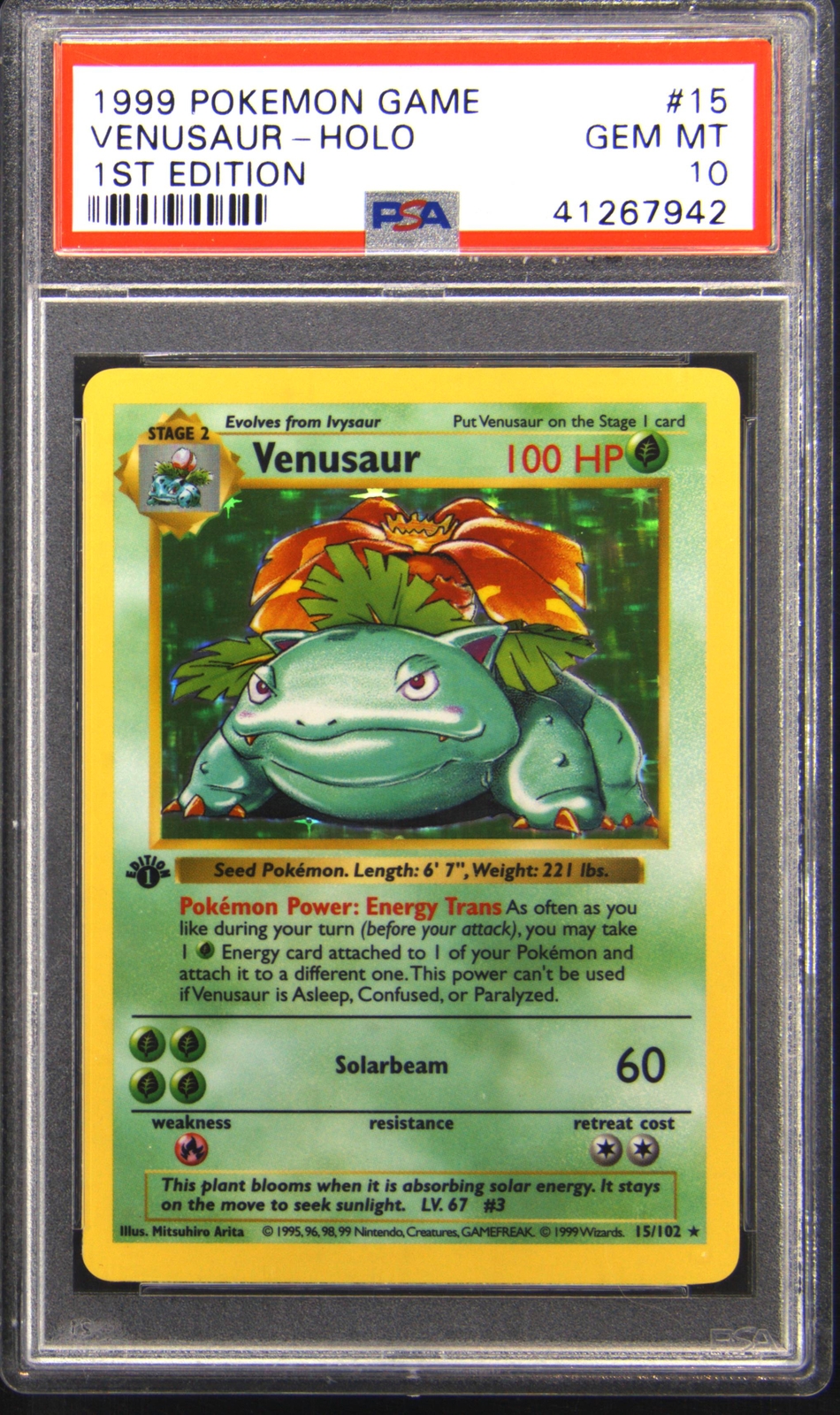 PSA 10 GEM Venusaur Base Set 1st Edition Shadowless Holo Pokemon Card ...