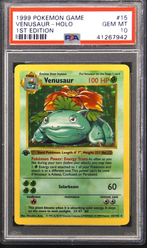 PSA 10 GEM Venusaur Base Set 1st Edition Shadowless Holo Pokemon Card ...