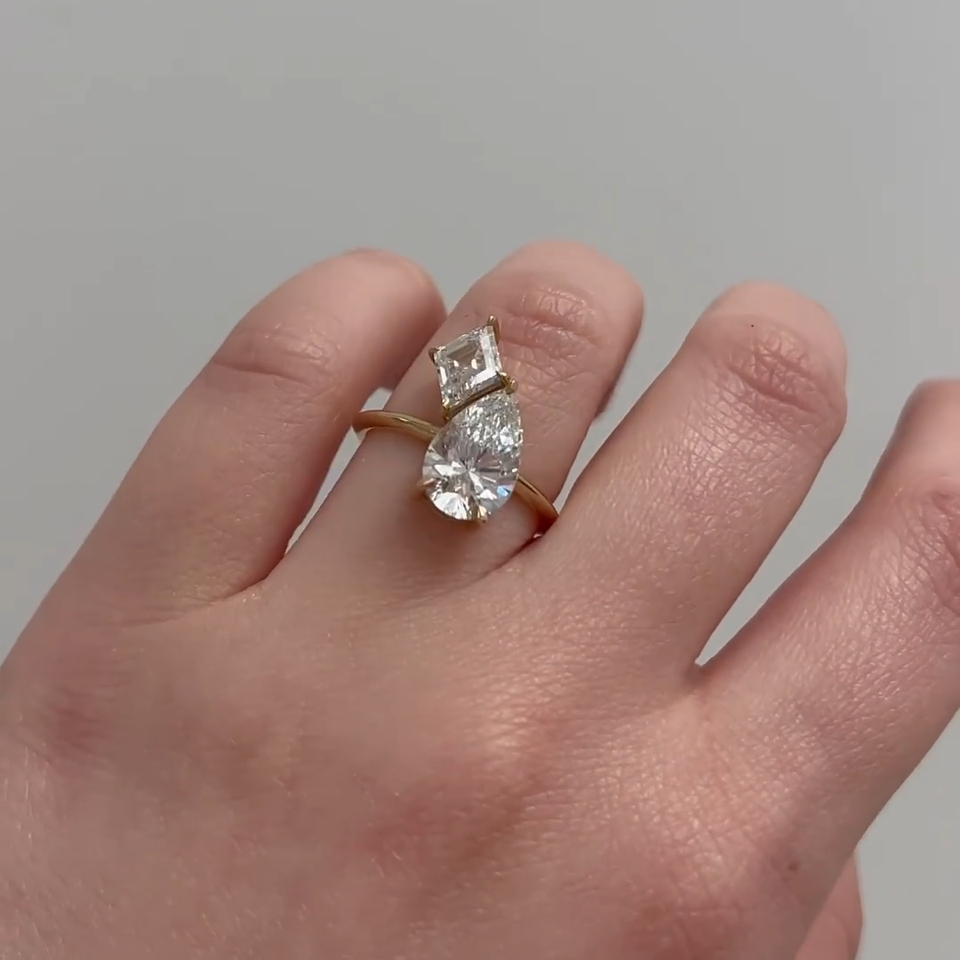 Pear & Lozenge Cut Engagement Toi Et Moi Ring Kite Cut Moissanite 2 ...