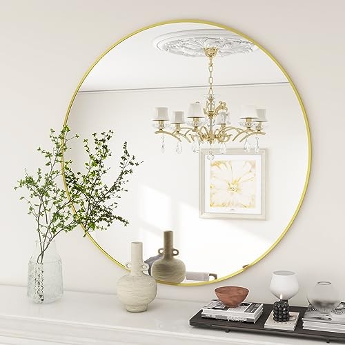 20 Inch Round Mirror, Metal Frame Circle Mirror, Wall Mounted 20"L x 20 ...