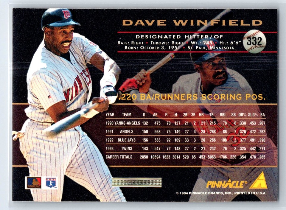 1994 Pinnacle Dave Winfield Minnesota Twins #332 | eBay