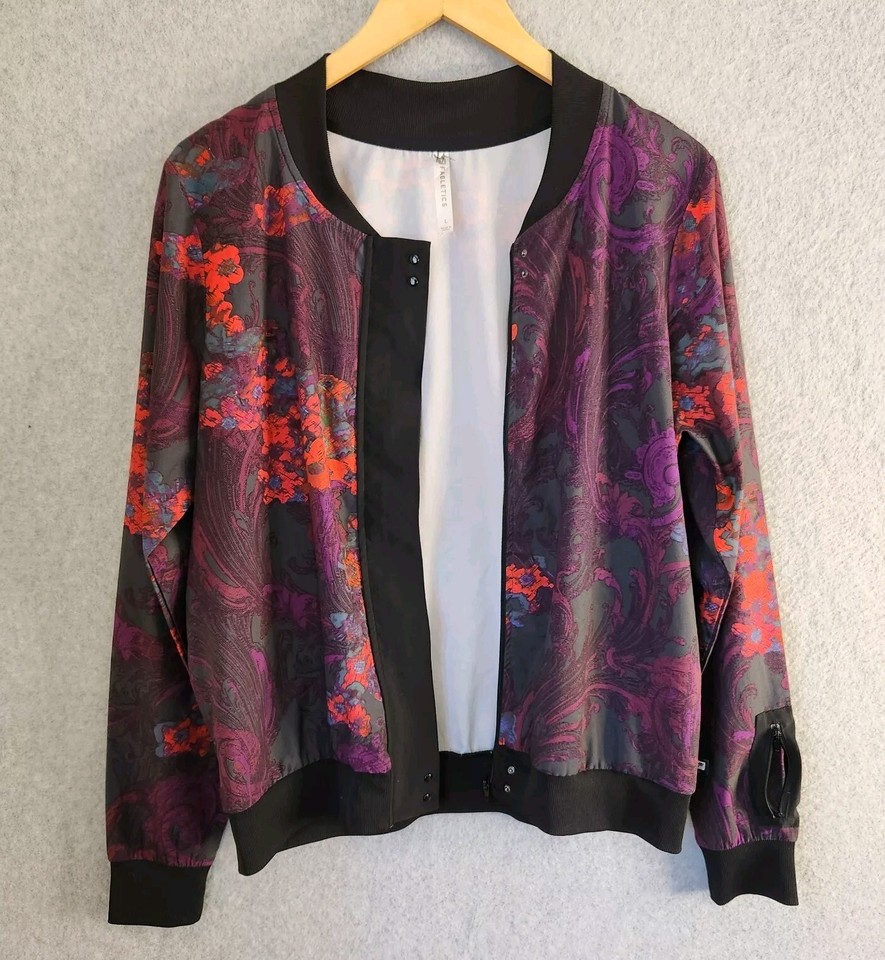 Fabletics Jacket Womens L Bomber Zip Up Crew Neck Paisley Long Slv Gray ...