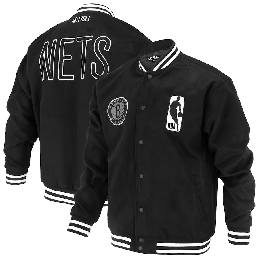 Brooklyn Nets FISLL Unisex Shadow Collection Full-Snap Varsity Jacket ...