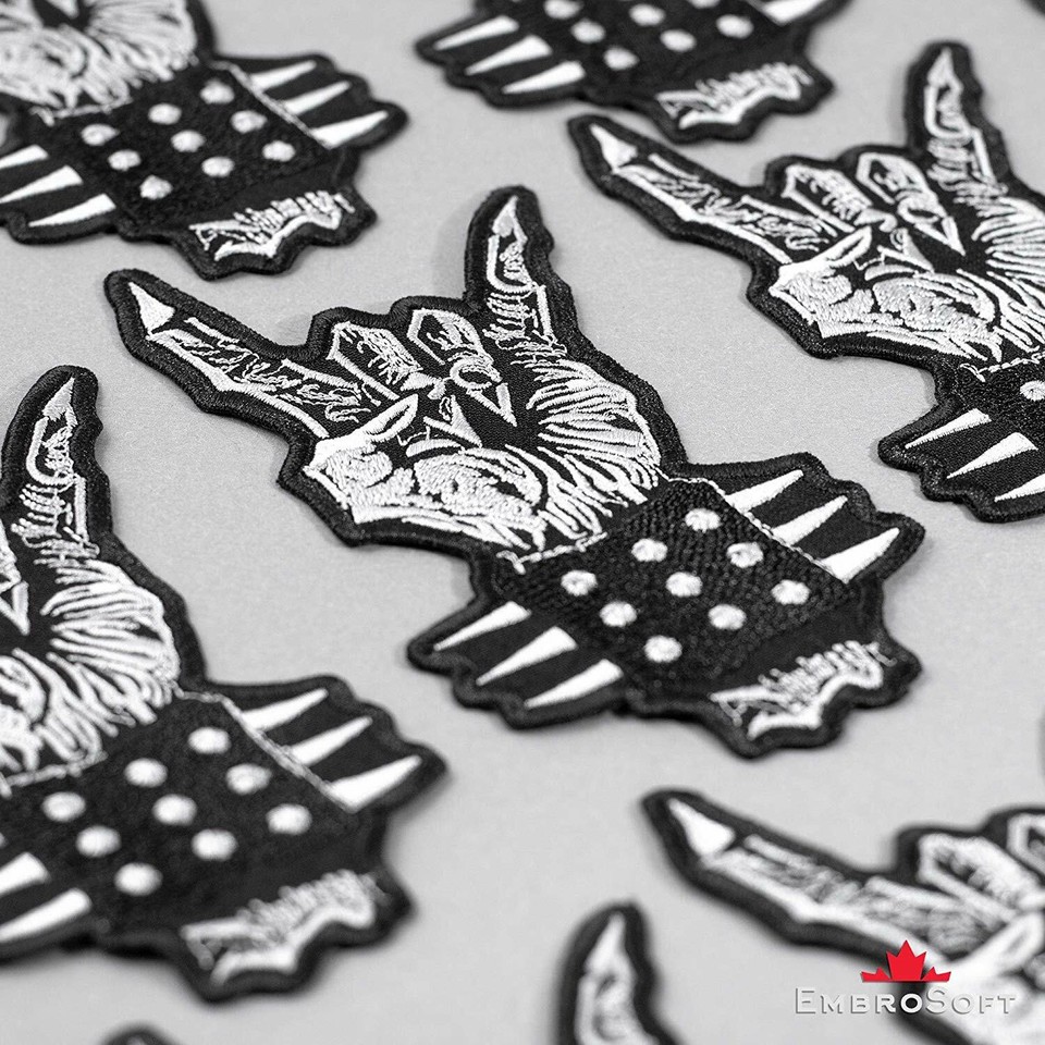 Horns Up Heavy Metal Sign in Wristband Rock Music Embroidered Patch 3.2 ...