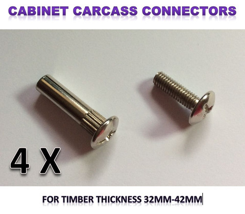 1 Set 4 X M6 Cabinet Carcase Connecting Connector Screws Sleeves ...