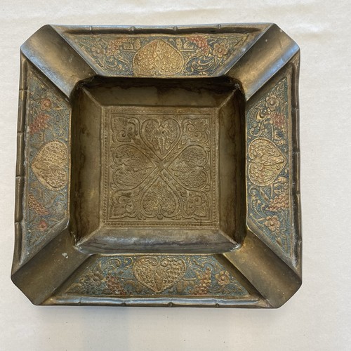 Brass 7" Square Tray Ashtray Colorful Designs and 4 Slots Vintage | eBay