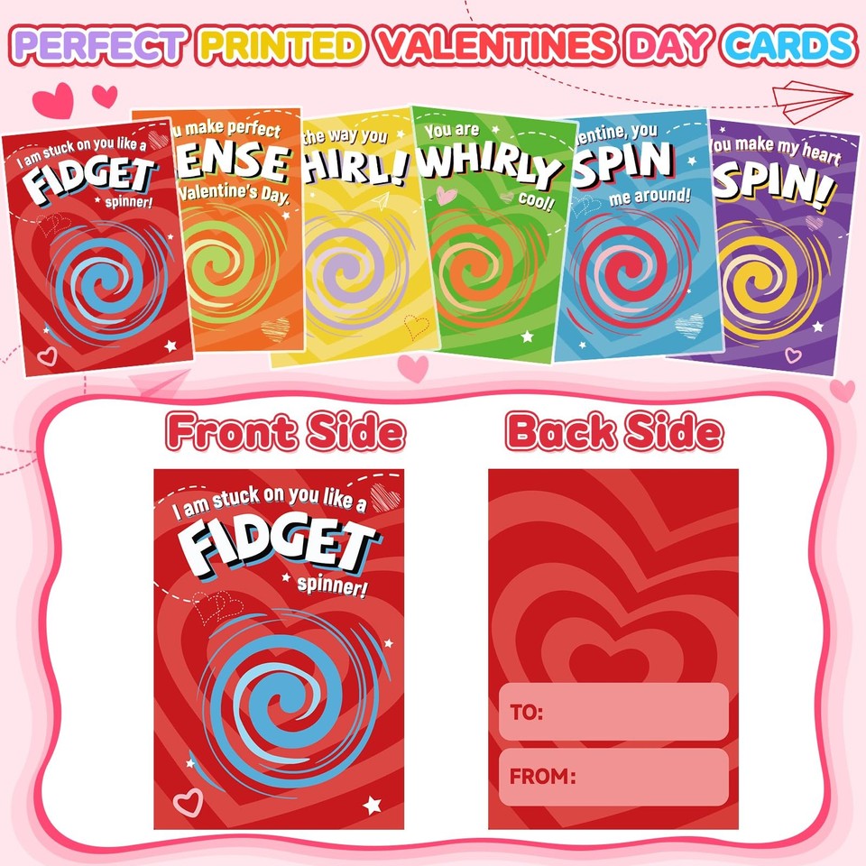 24 PCs Valentines Day Cards with Fidget Spinner for Classroom, Textured ...