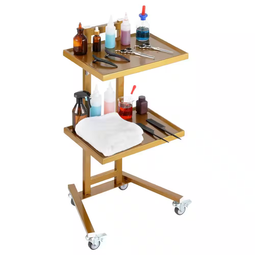 Utility Cart Gold Steel Kitchen Cart with 2 Tiers Stainless Steel Lab ...