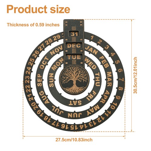 Rotating Circular Wall Calendar Interactive Wood Disc Calendar Hanging ...