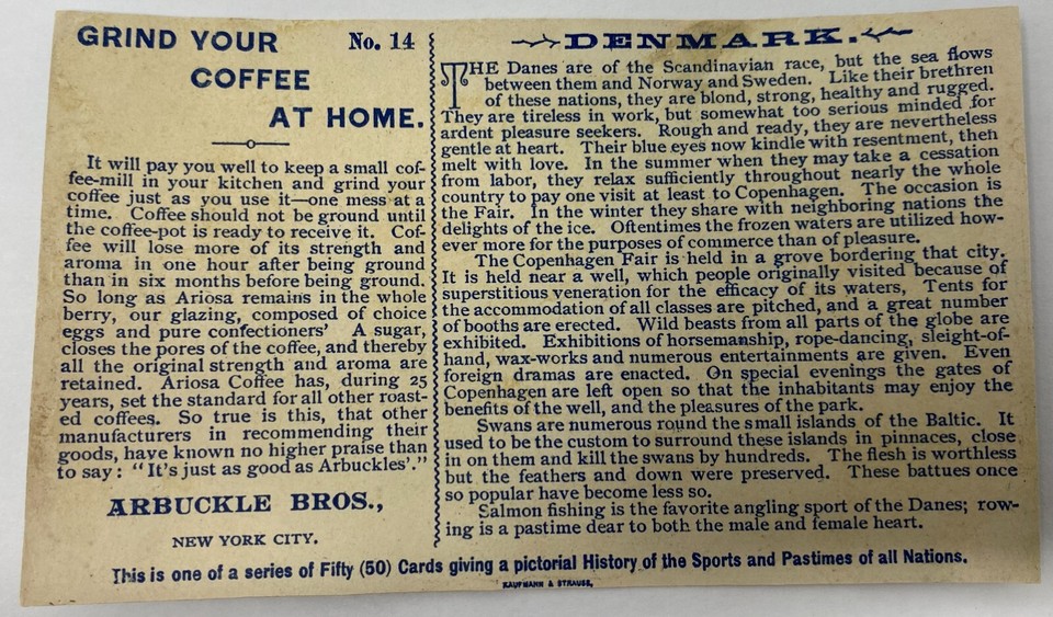 1893 Arbuckle Bros Coffee Denmark New York City Advertising Trade Card ...