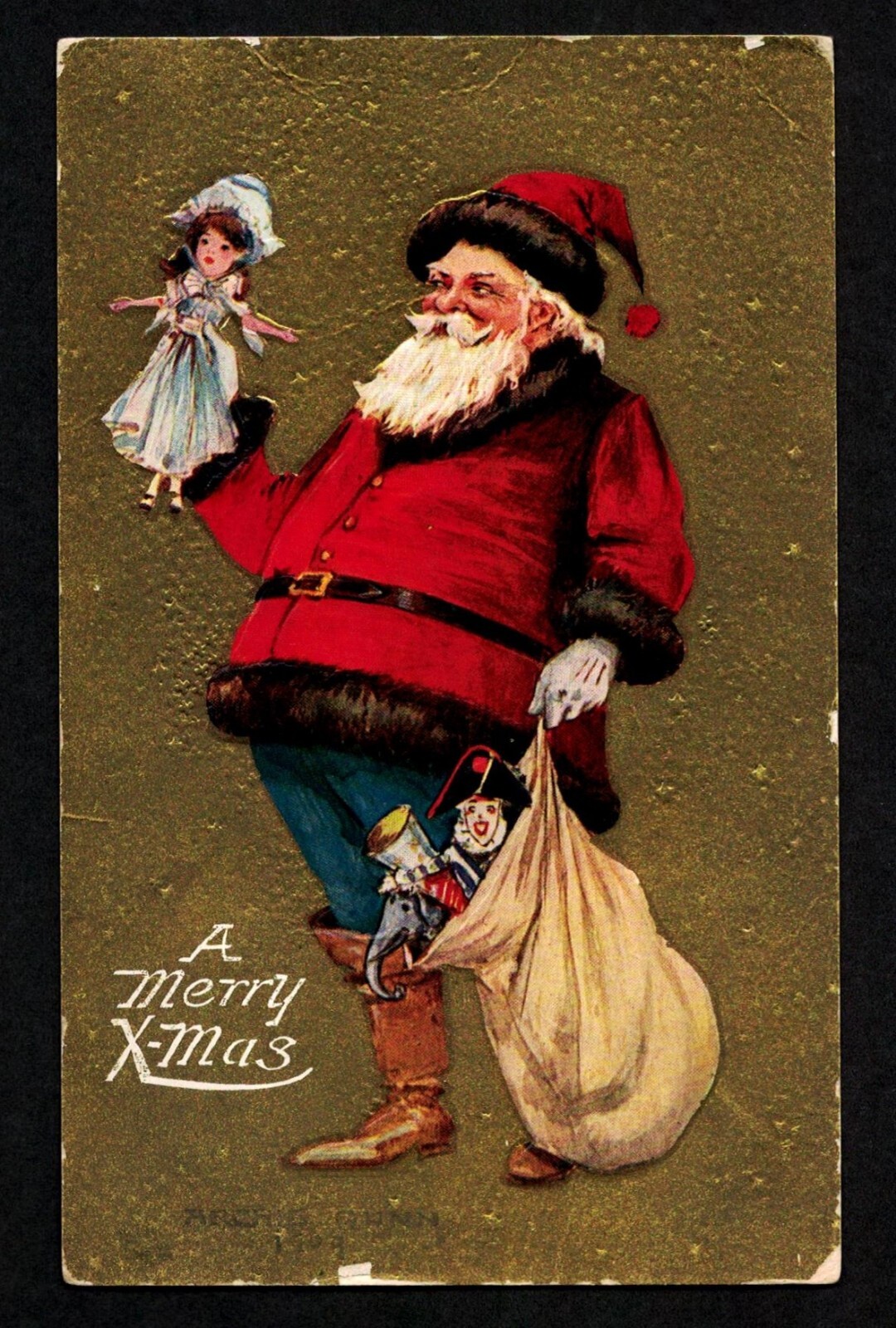 5604 Vintage Christmas Postcard Santa Blue Pants Doll Elephant ARCHIE ...