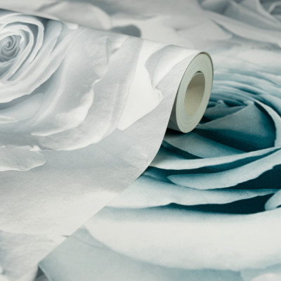 Muriva Madison Floral Flower Rose Bloom Blue Silver Grey Feature ...