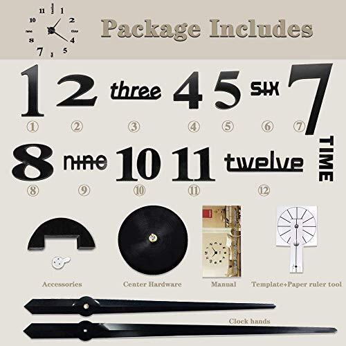 Large DIY Wall Clock Modern 3D Wall Clock with Mirror Numbers Stickers ...
