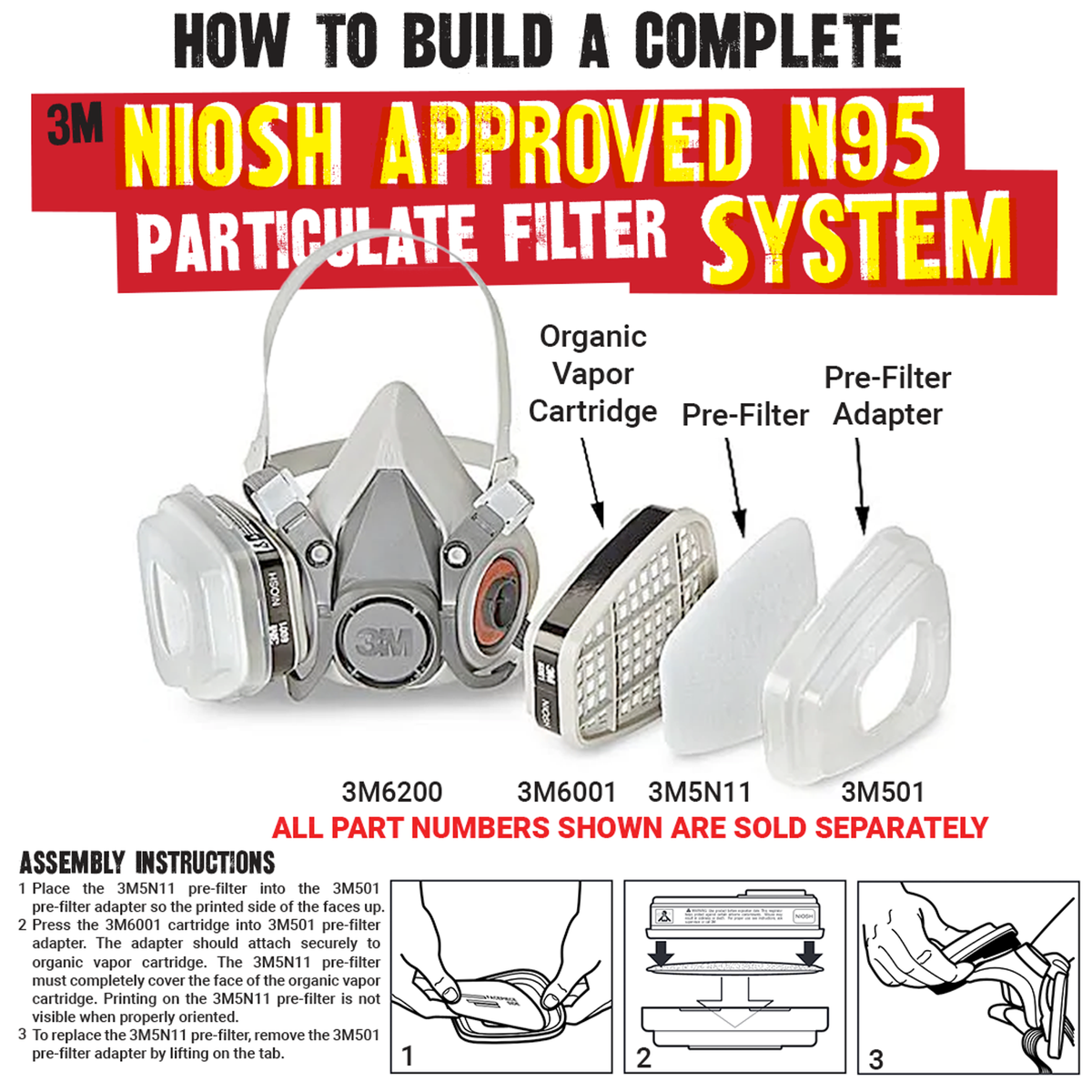 Gas Mask 3M 6500QL Quick Latch Half Face Respirator - 7-in-1 For ...