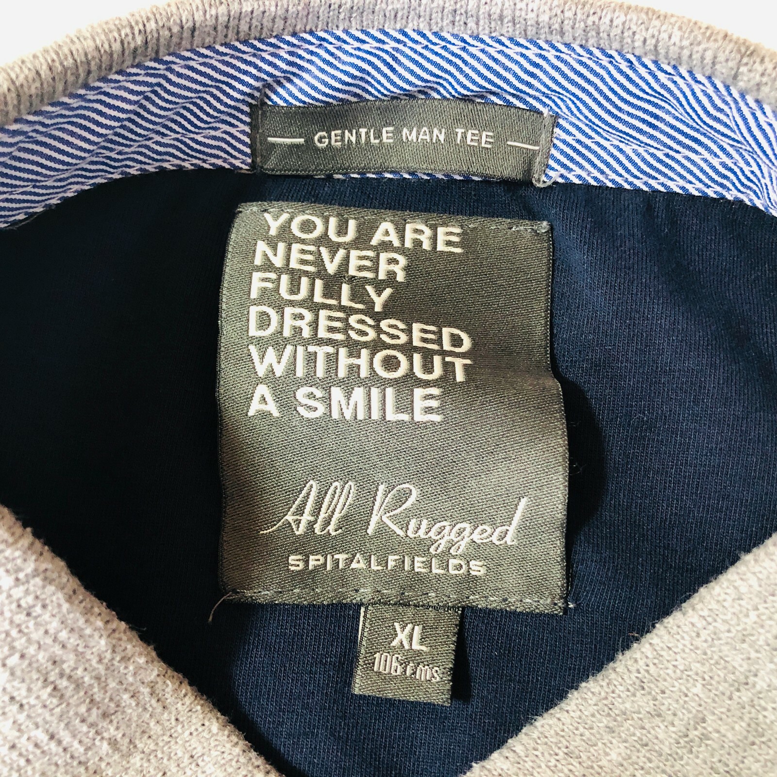 All Rugged Spitalfields Mens Polo Shirt Size XL Gray Blue Denim Placket ...