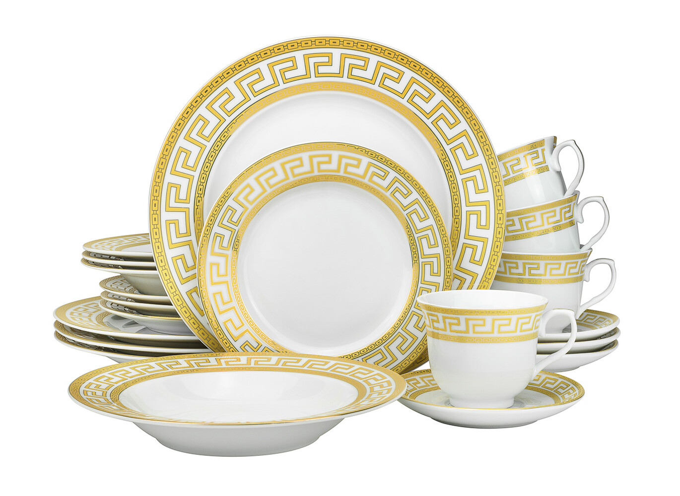 20 Piece Athena Gold Greek Key Bone China Dinner Serving Dish Set for 4 ...