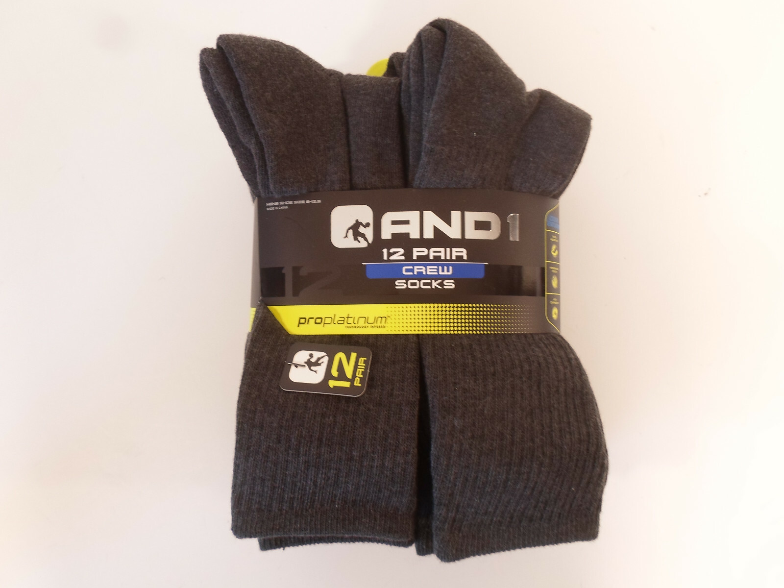 AND1 Gray 12 Pair Proplatinum Crew Socks for sale online | eBay