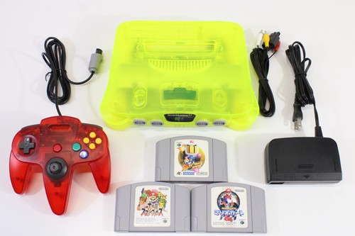 Nintendo 64 Clear Yellow Console Smash Bros Mario Kart Bomberman REGION ...