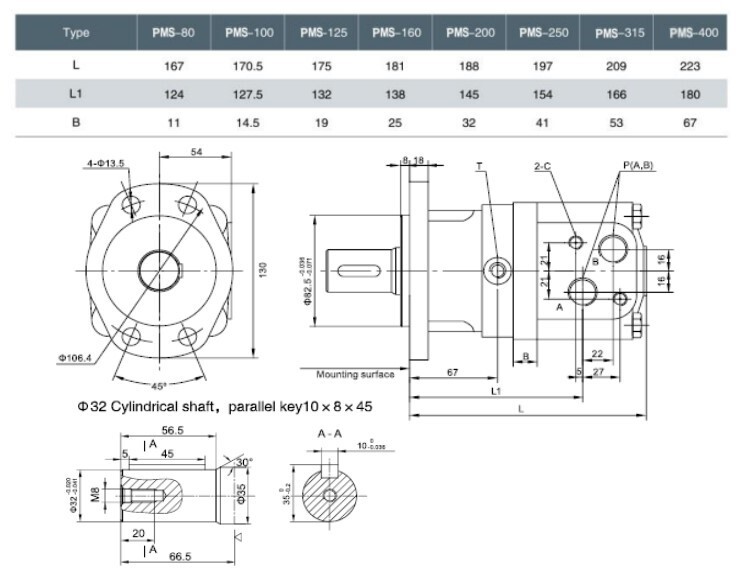 Hydraulic Motor Magneto Mounting Flange 32mm Parallel Keyed Shaft | eBay
