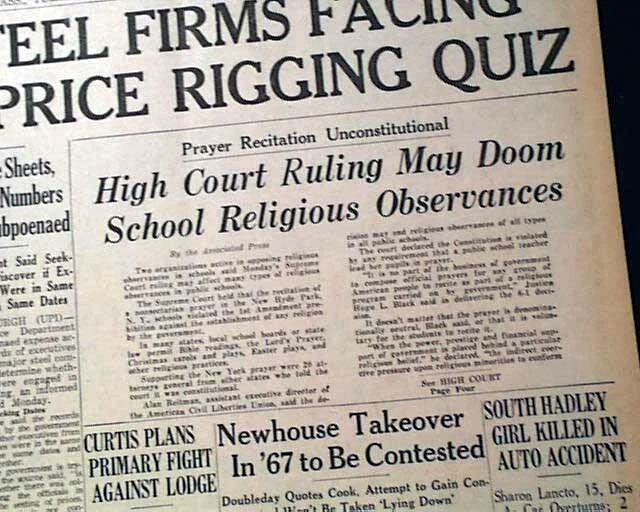1962 Supreme Court Prayer In School