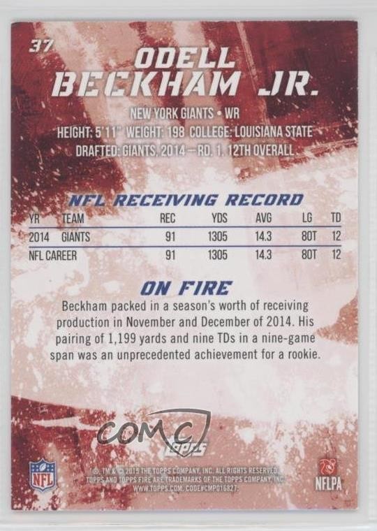 2015 Topps Fire Silver Odell Beckham Jr #37 z6u | eBay