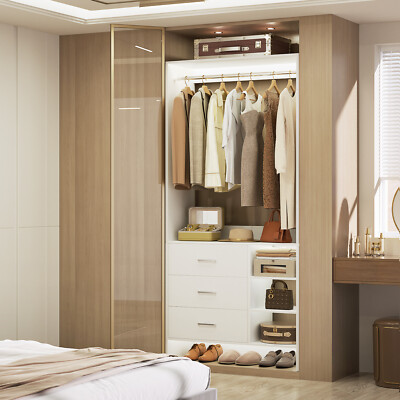 2.5FT Closet System with 3 Drawers ＆ Shelves,Wardrobe Clothes Rack w ...