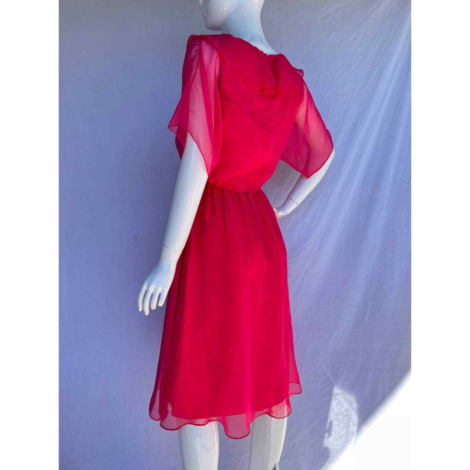 80s Hot Pink Ruffle Top Dress - Gem