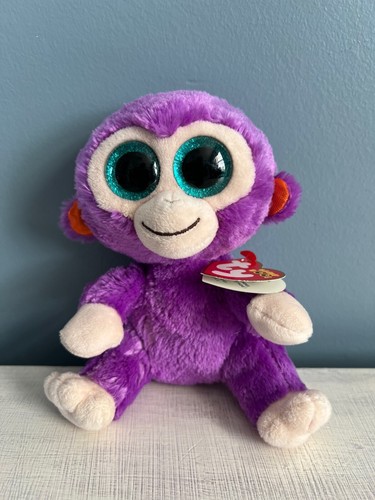 NEW Ty Beanie Boos - GRAPES the Purple Monkey Glitter Eyes 6" MINT w ...