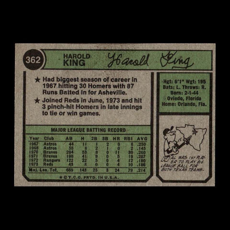 Hal King 1974 Topps Cincinnati Reds #362 Great Set Break! | eBay