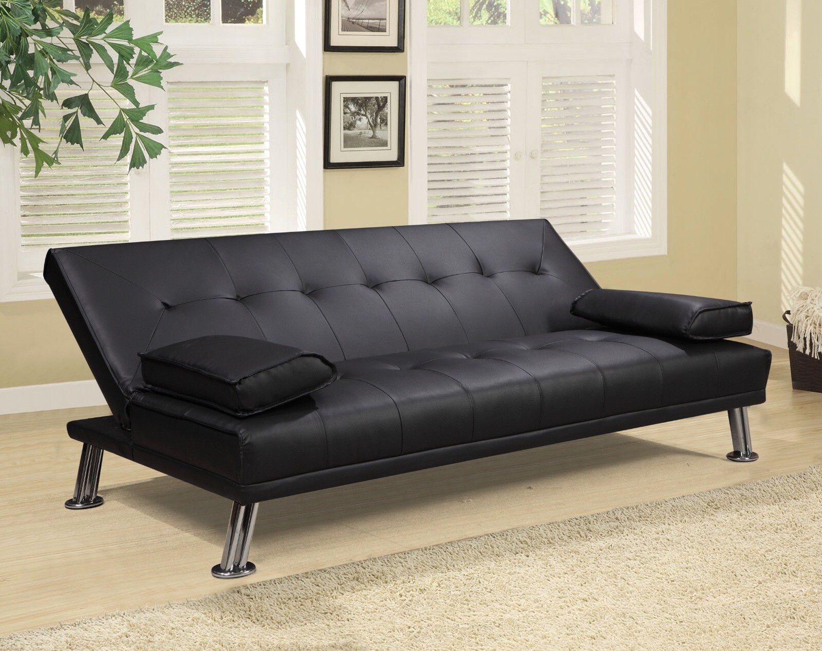 DIVANO LETTO RIBALTABILE CON CUSCINI IN TESSUTO O ECOPELLE - VARI ...