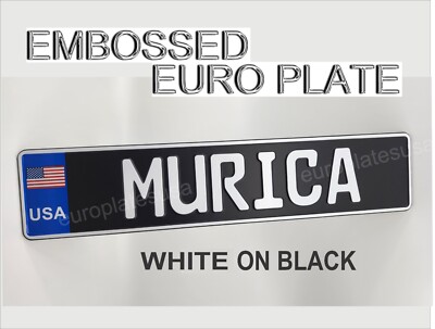 USA WHITE ON BLACK, EURO STYLE TAG, BMW, European LICENSE plate CUSTOM ...